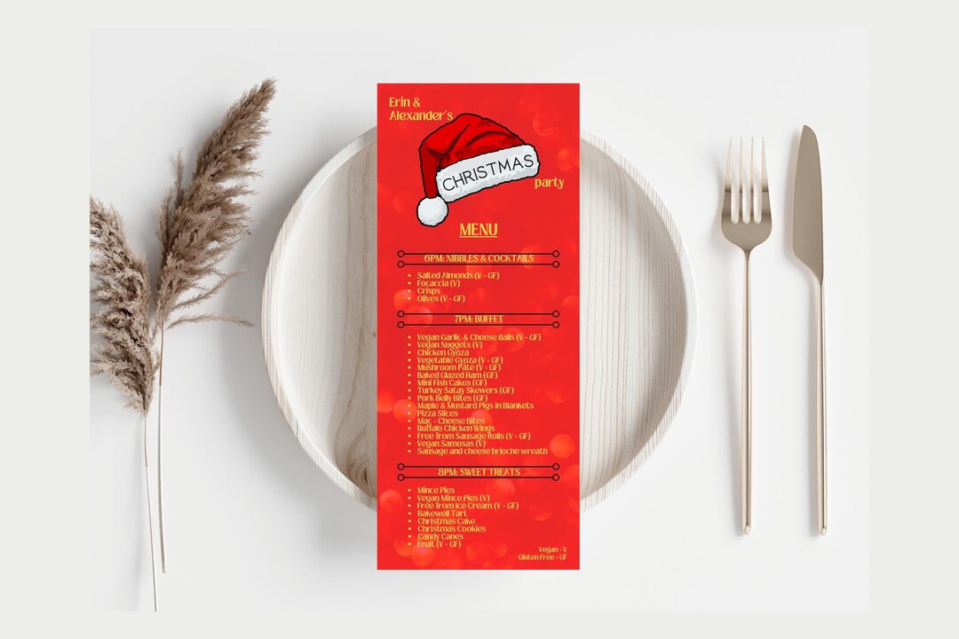 Editable Christmas Party Menu Template | Santa Hat Design ...