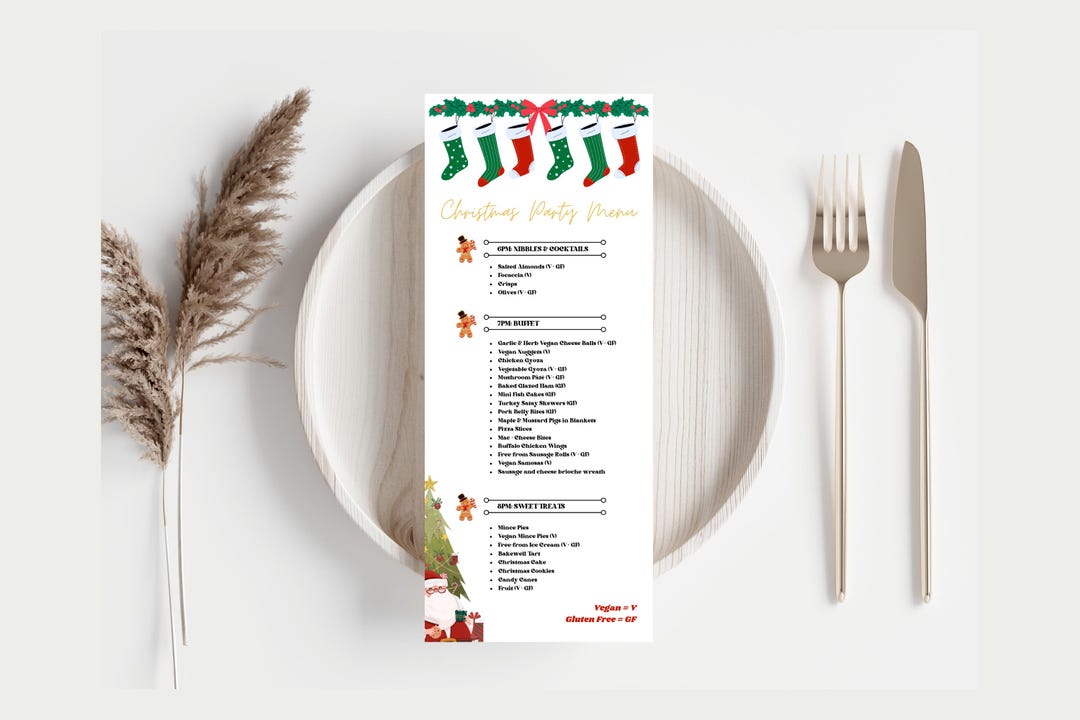 Editable Christmas Party Menu Template | Santa & Stockings Design ...