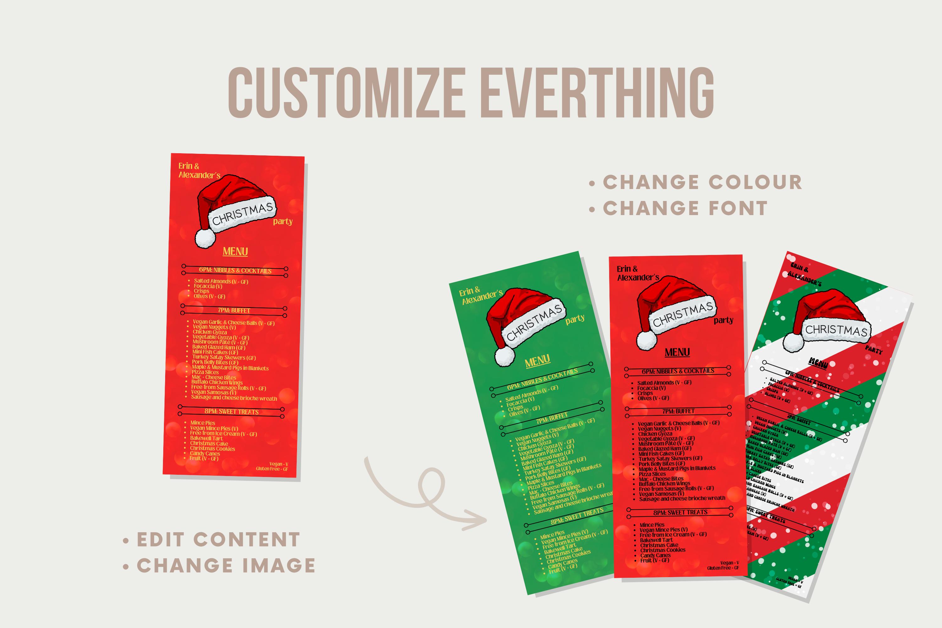 Editable Christmas Party Menu Template | Santa Hat Design ...