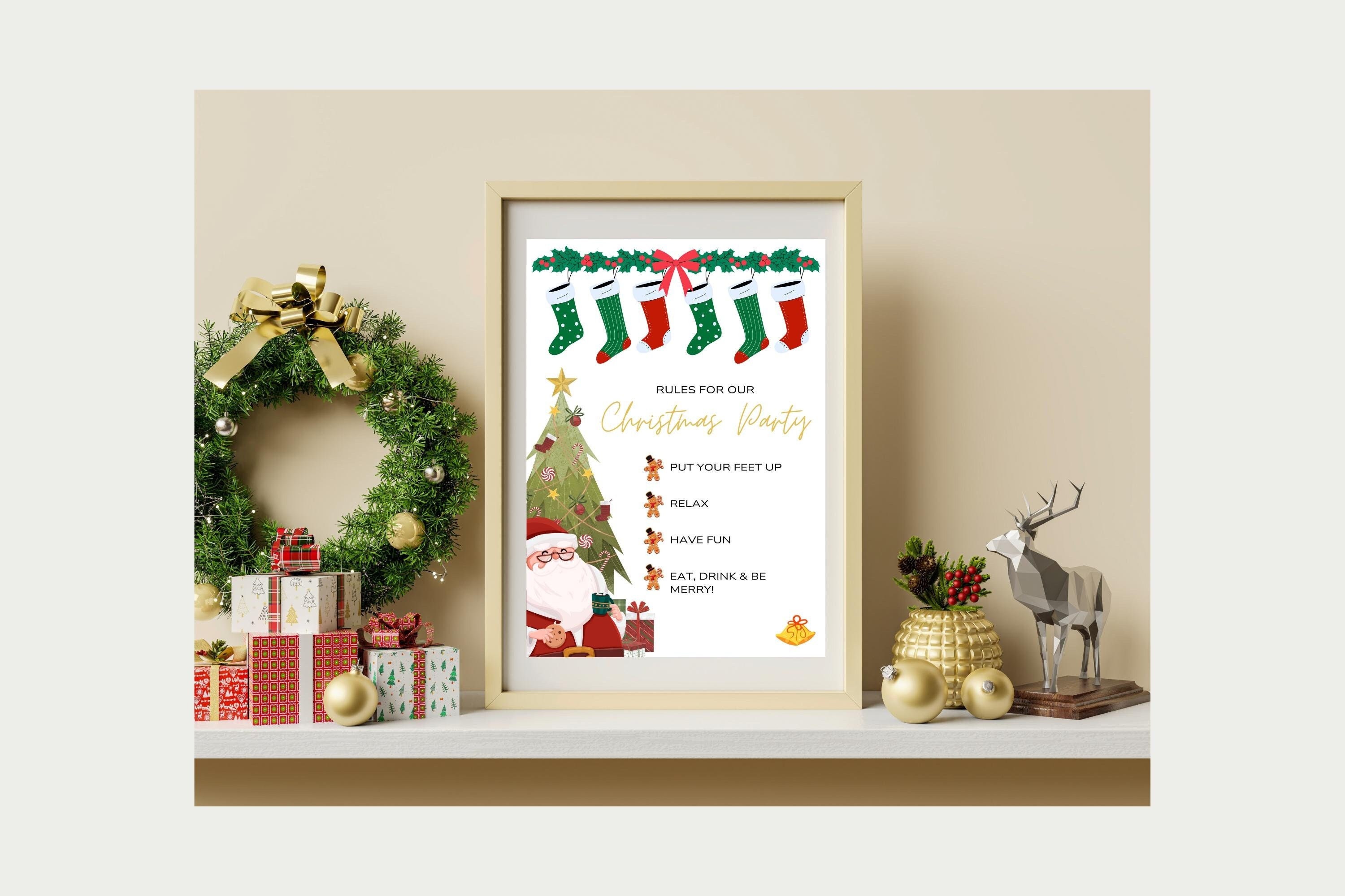 Editable Christmas Party Rules Sign Template | Santa & Stockings Design ...