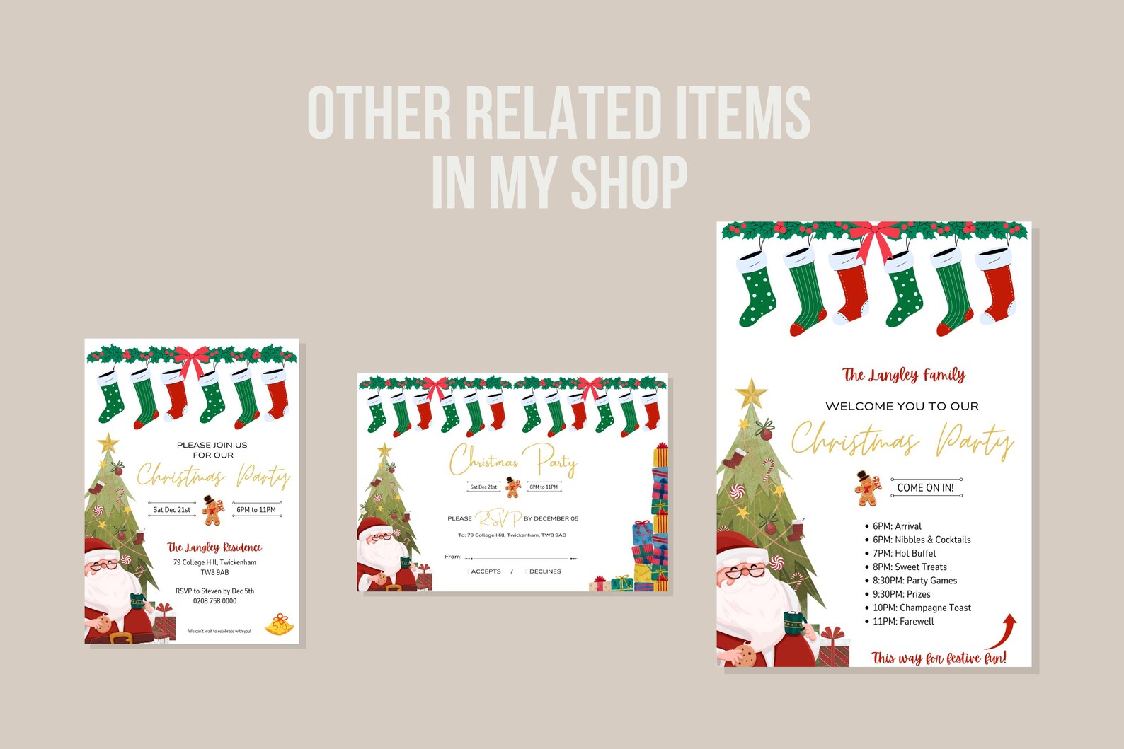 Editable Christmas Party Menu Template | Santa & Stockings Design ...