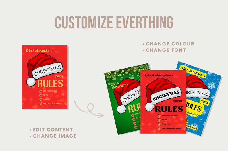 Editable Christmas Party Fun Rules Sign Template | Santa Hat Design ...