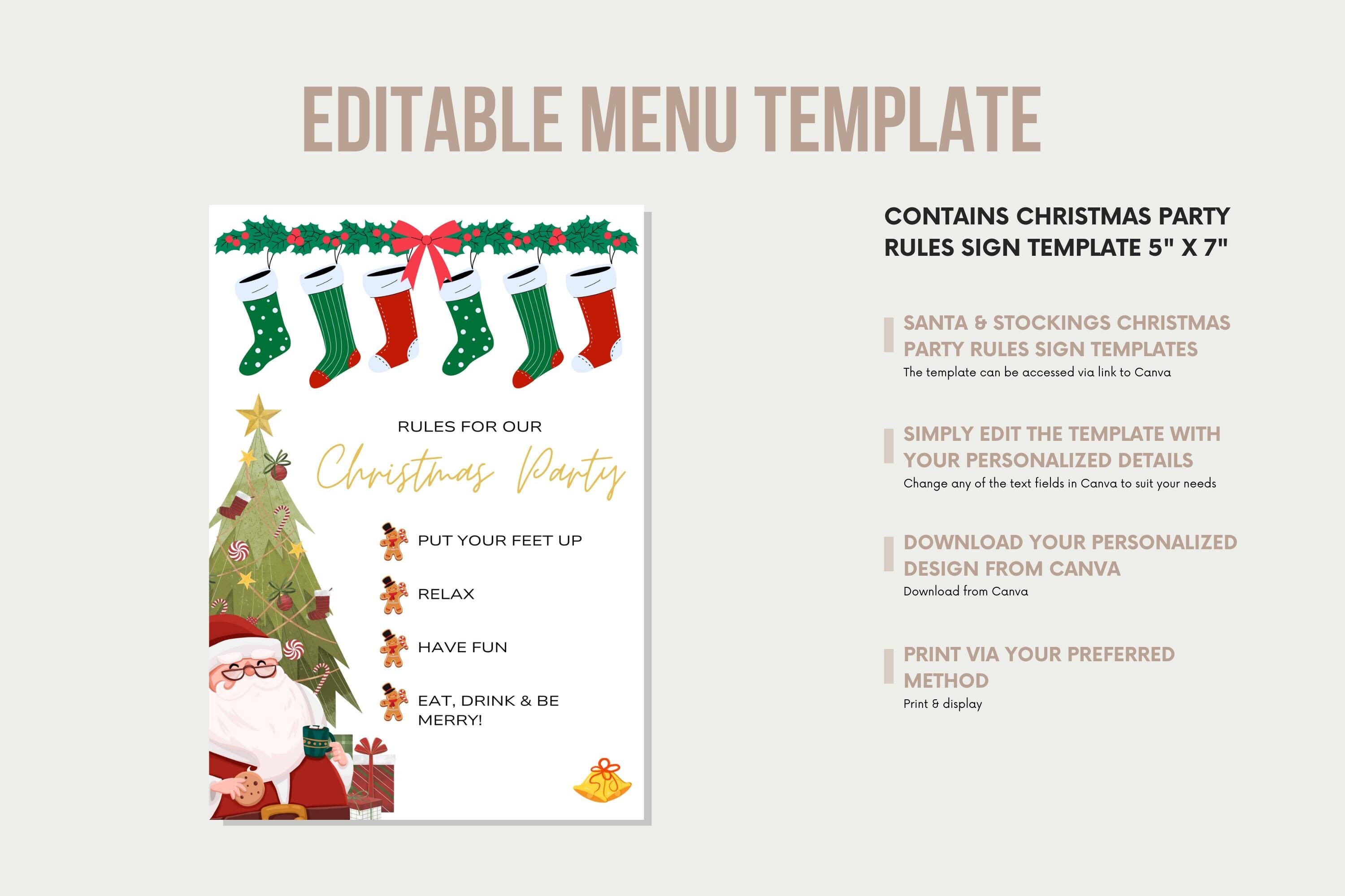 Editable Christmas Party Rules Sign Template | Santa & Stockings Design ...