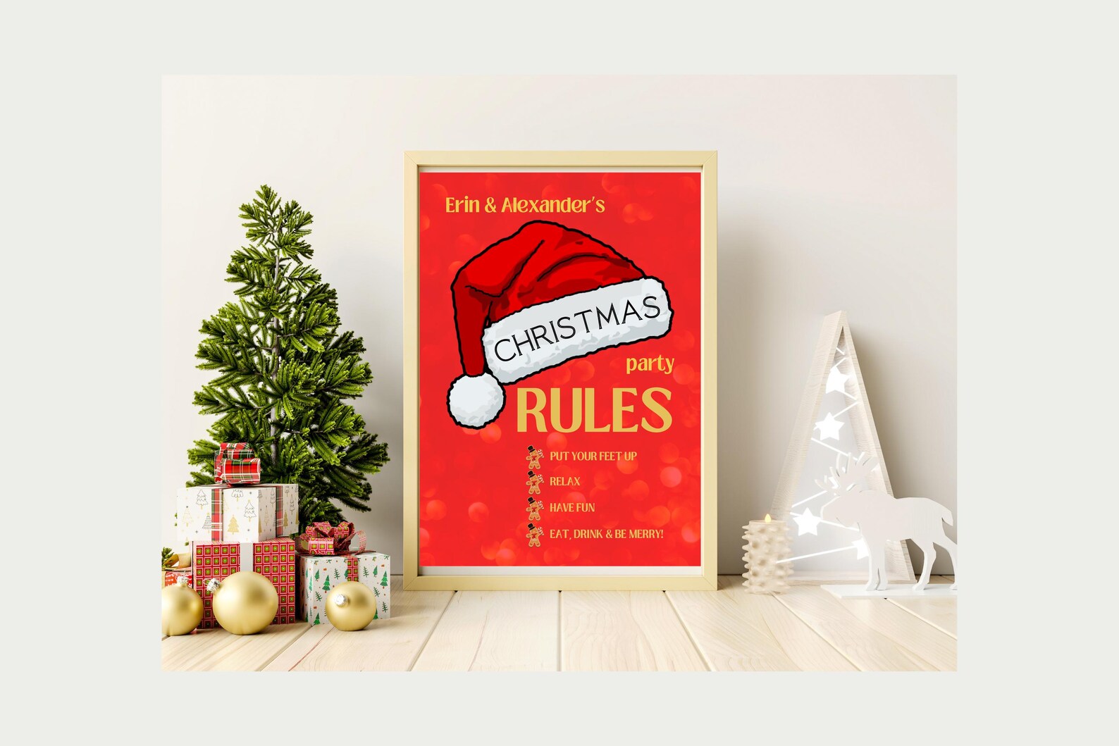 Editable Christmas Party Fun Rules Sign Template | Santa Hat Design ...