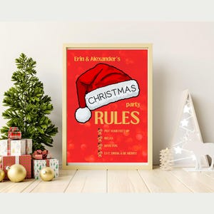 Editable Christmas Party Fun Rules Sign Template | Santa Hat Design ...