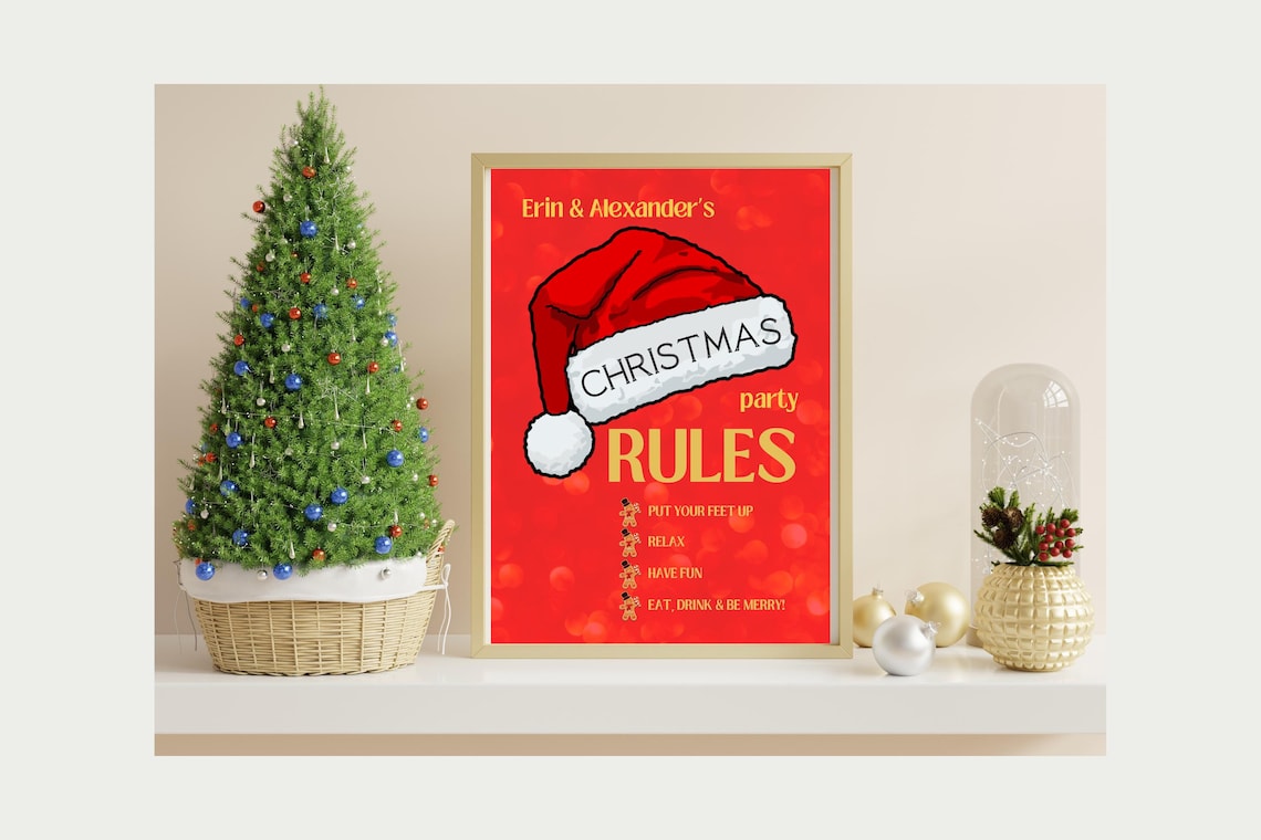 Editable Christmas Party Fun Rules Sign Template | Santa Hat Design ...