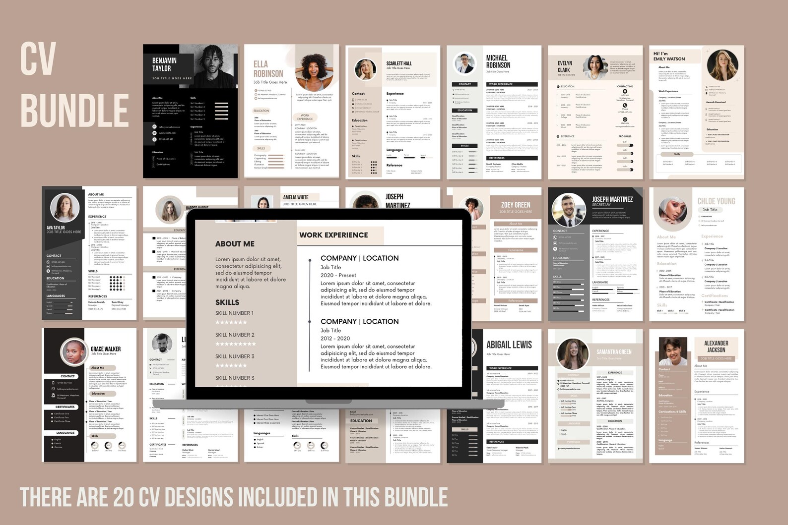 BUNDLE: 20 X Editable CV Templates | 20 X Professional Resume Designs ...