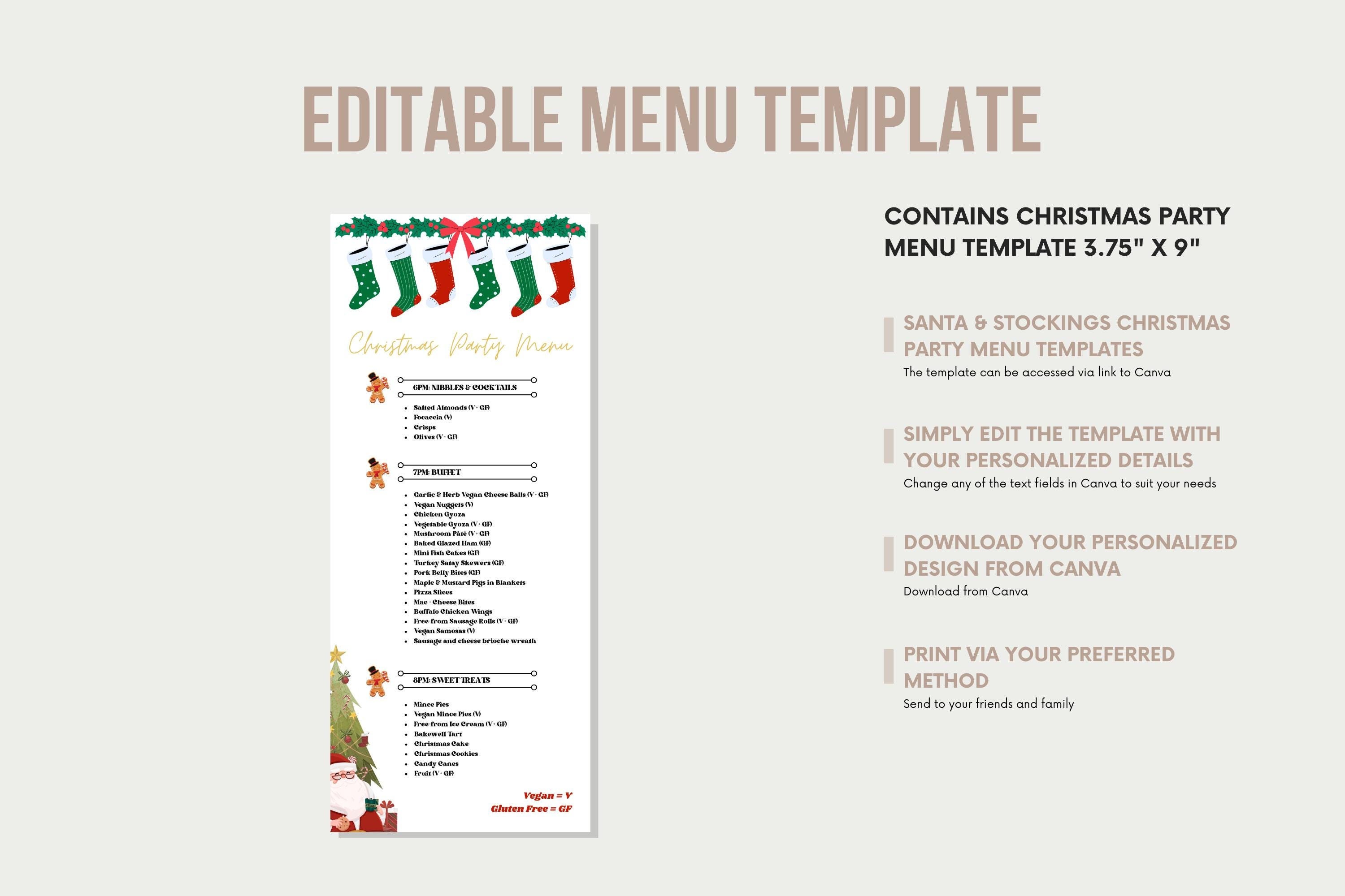 Editable Christmas Party Menu Template | Santa & Stockings Design ...