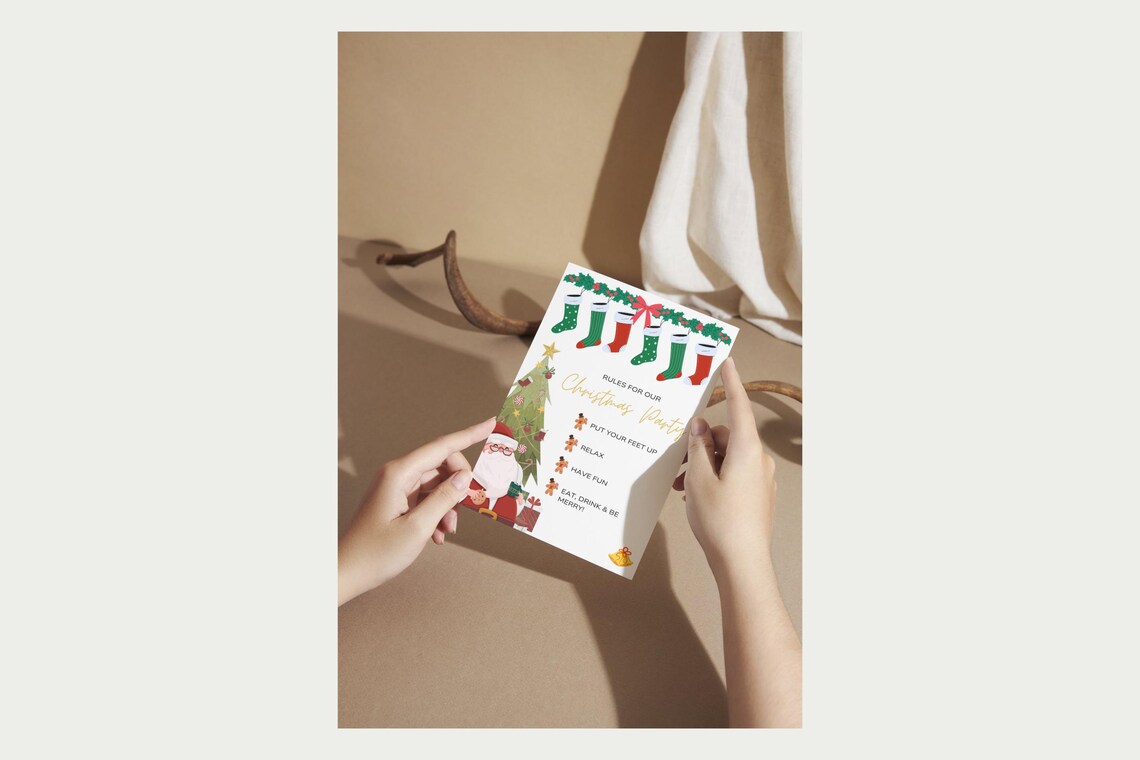 Editable Christmas Party Rules Sign Template | Santa & Stockings Design ...