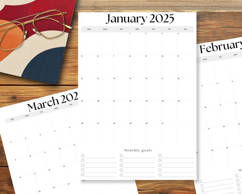 2025 Monthly Calendar, Printable Calendar, PDF Monthly Planner, Journal ...