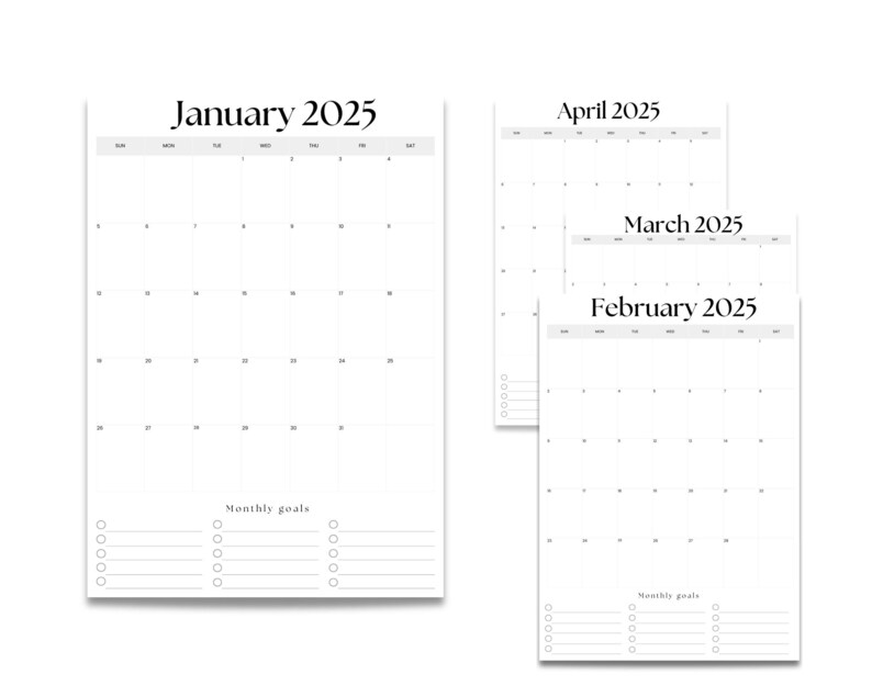 2025 Monthly Calendar, Printable Calendar, PDF Monthly Planner, Journal ...