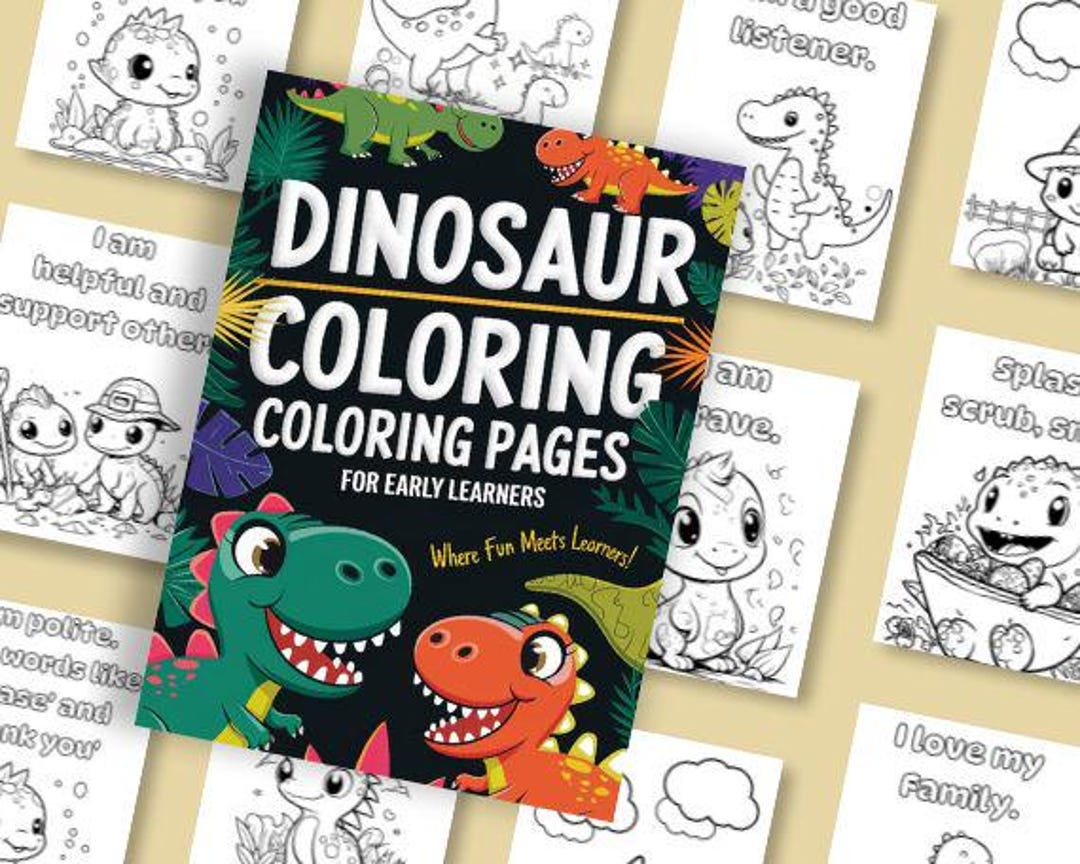 Dinosaur Coloring Pattern Pages, Kids Coloring Activity Affirmations ...