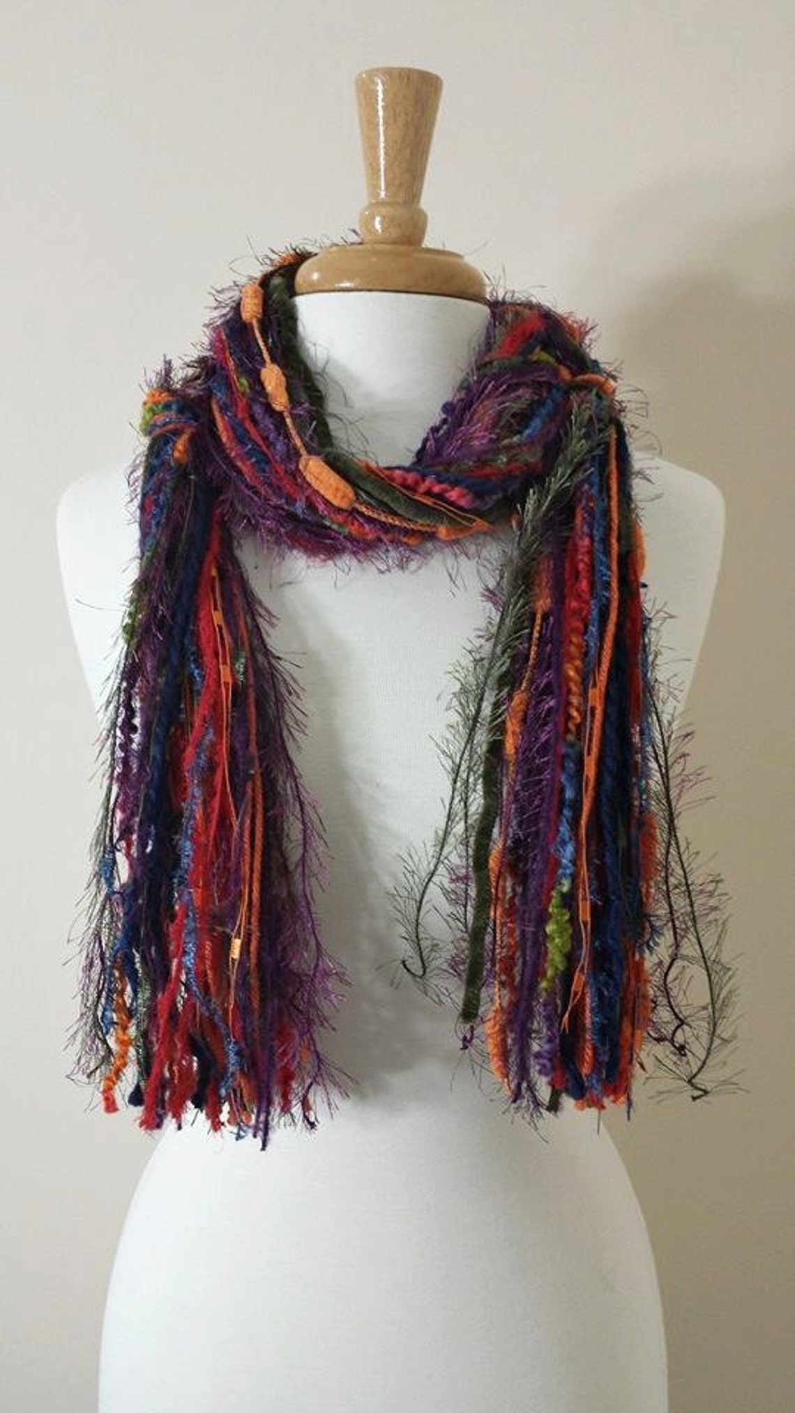 BEST SELLER Scarf Necklace, Knotted Fringe Scarves, Upcycled Yarn Scarf ...