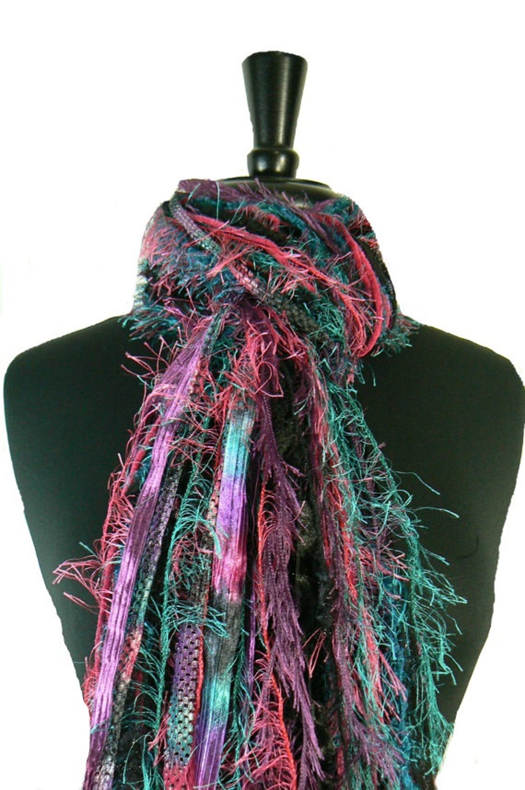 Downtown Diva - Scarf Necklace, Upcycled Yarn Scarf, Knotted Fringe ...