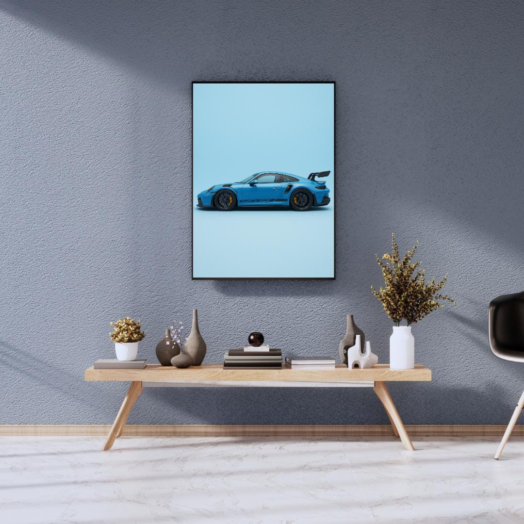Poster Porsche 911 GT3 RS – Blue Supercar Digital Wall Art – Minimalist ...
