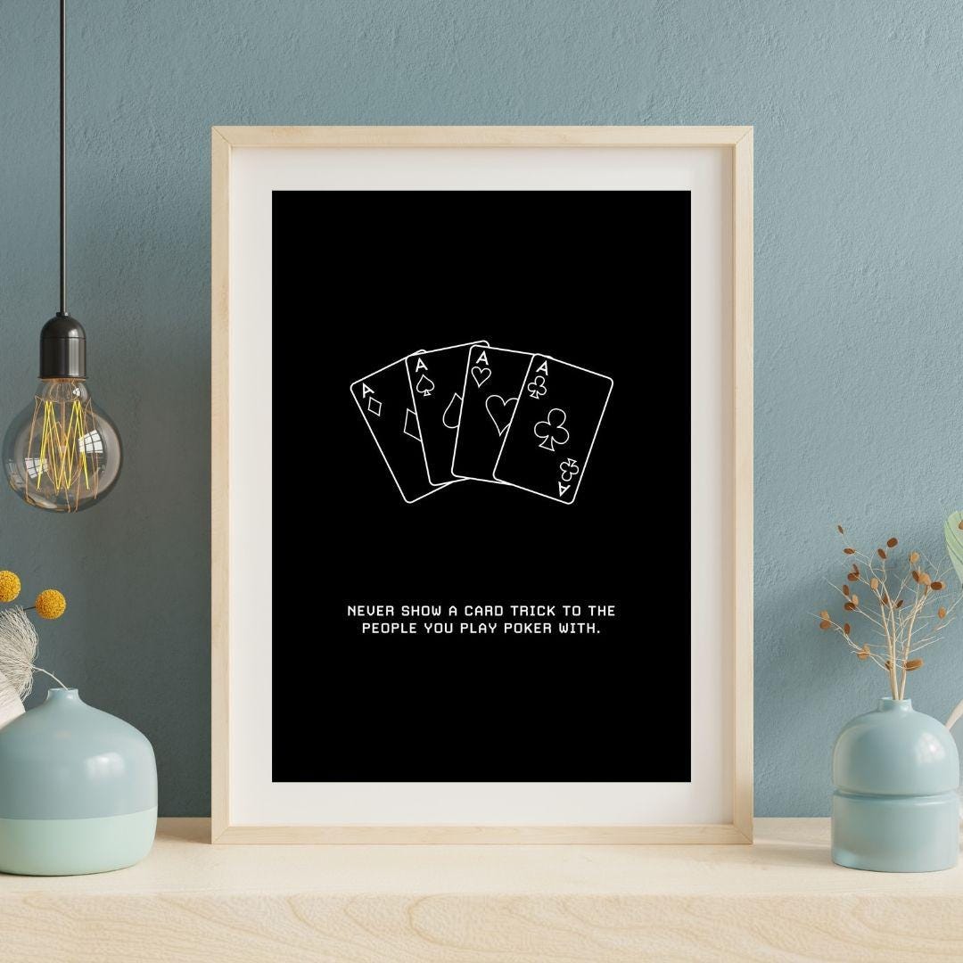 Strategy Poster – Minimalist Card Game Wall Art, Black & White Poker ...