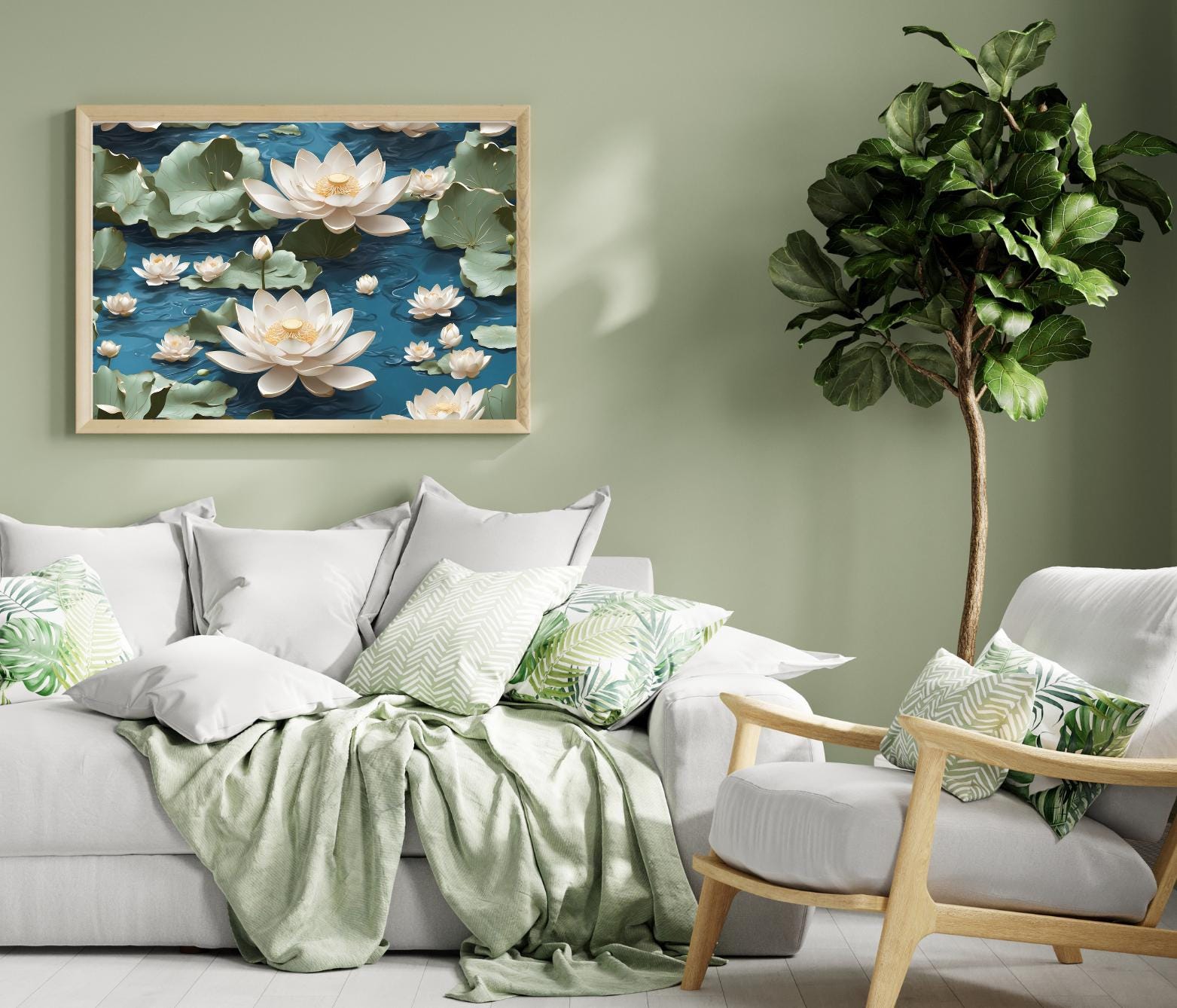 3D White Lotus Gold Accents Waterlily Pattern | 300 DPI High Resolution ...
