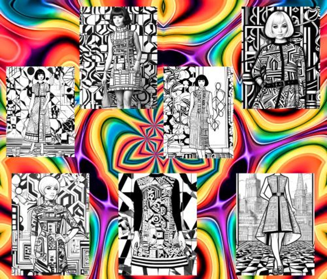 1960s Mod Vintage Fashion Coloring Pages 7 Page Bundle Retro Style ...