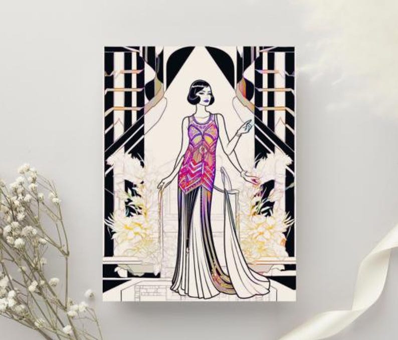 1920s Art Deco Glamour Vintage Coloring Pages 6 Page Bundle Instant PDF ...