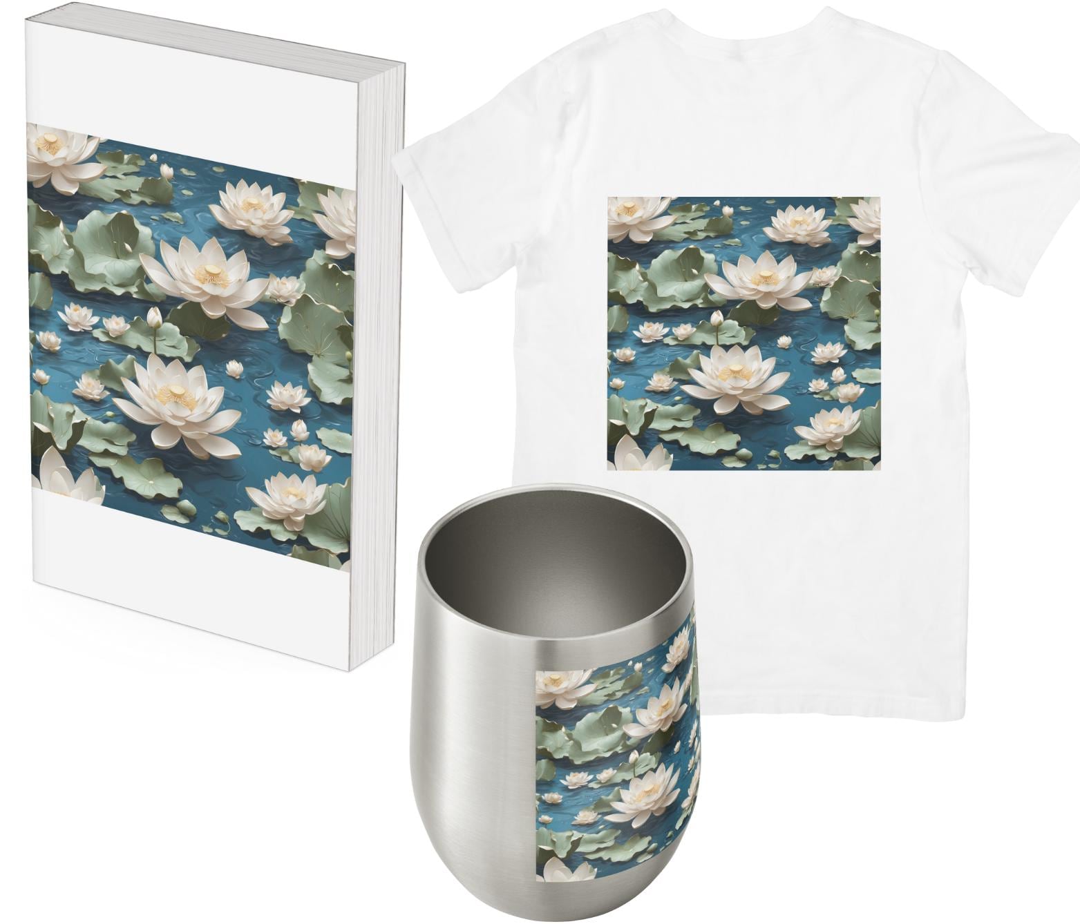 3D White Lotus Gold Accents Waterlily Pattern | 300 DPI High Resolution ...