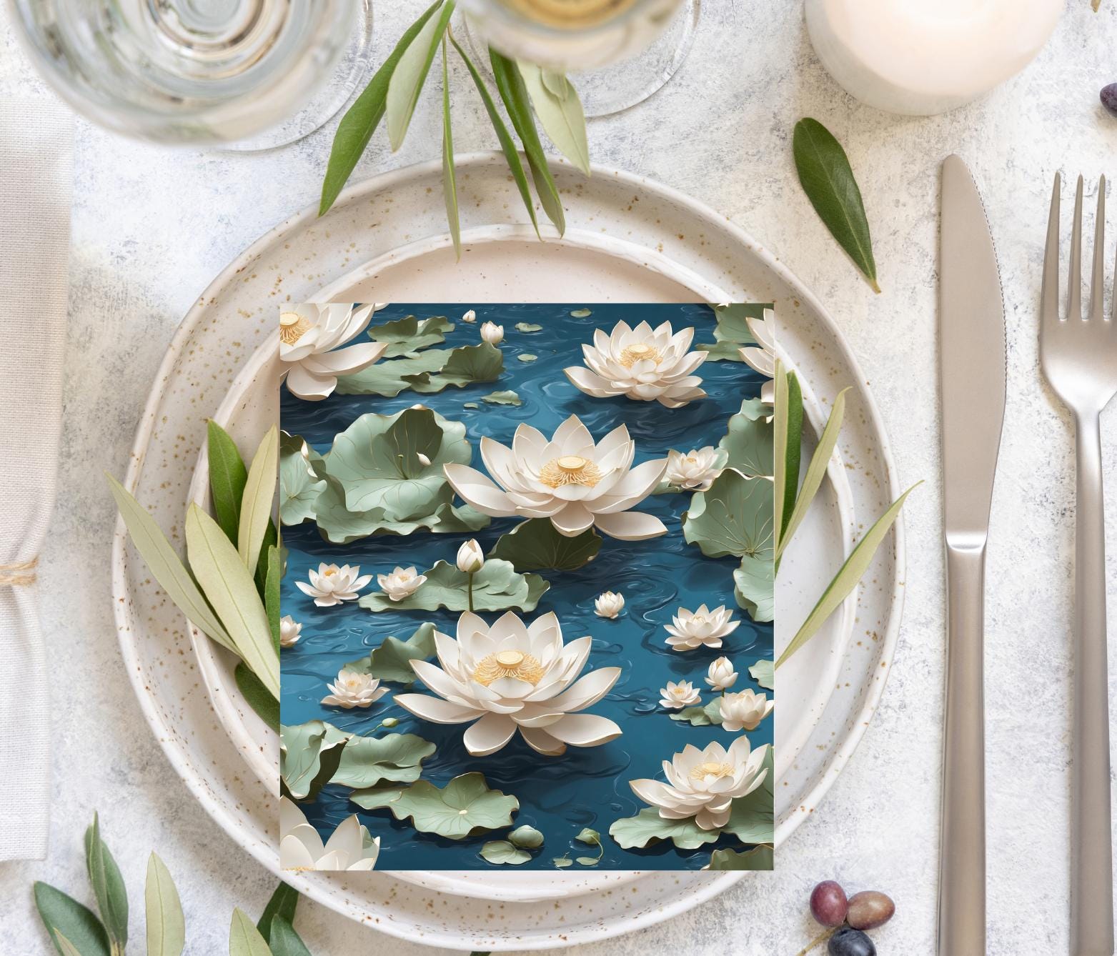 3D White Lotus Gold Accents Waterlily Pattern | 300 DPI High Resolution ...