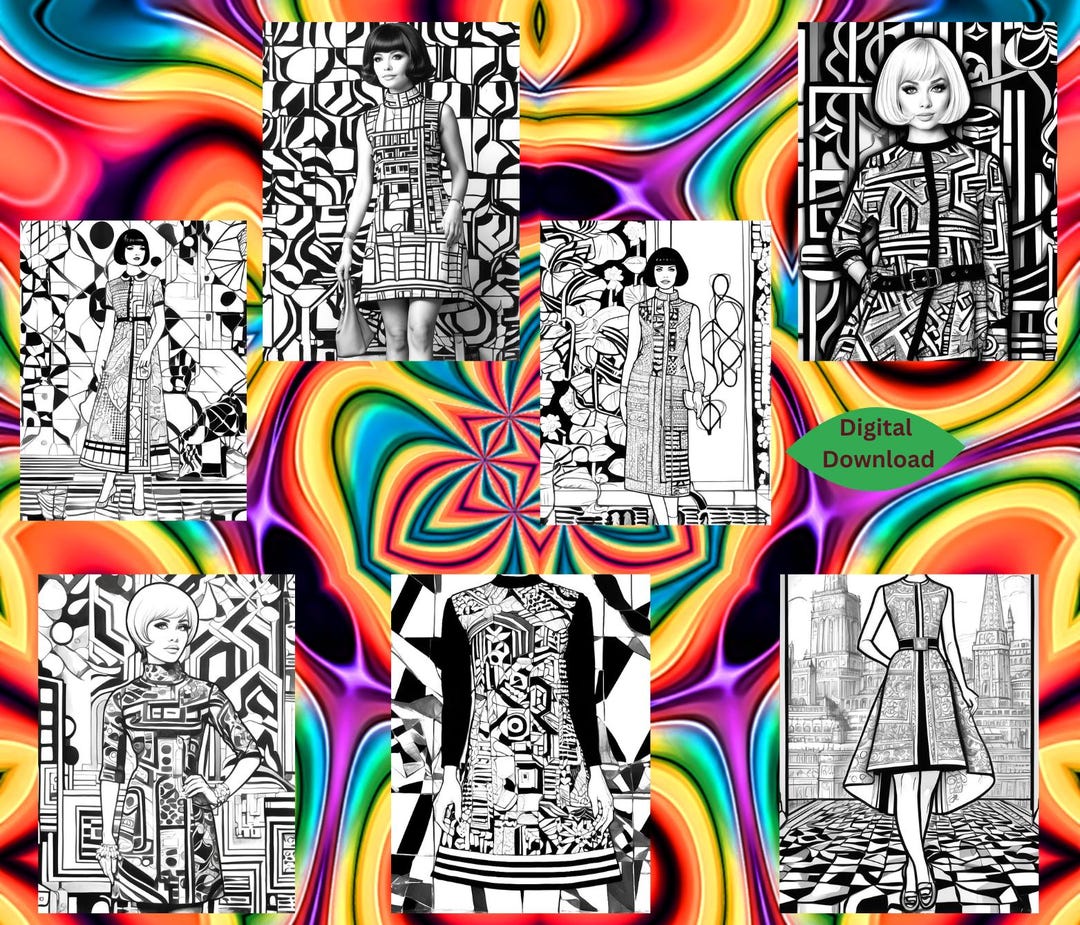 1960s Mod Vintage Fashion Coloring Pages | 7 Page Bundle | Retro Style ...