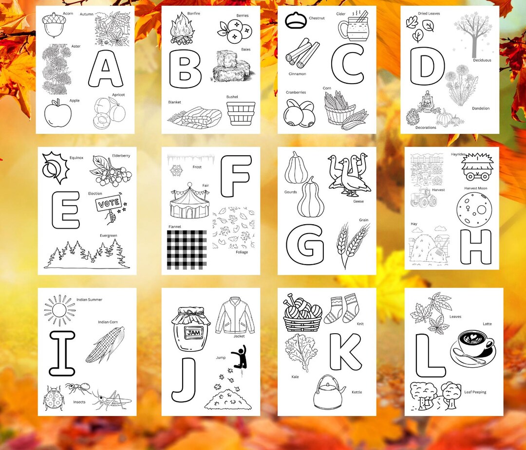 Autumn Fall Alphabet Coloring Book Printable for Kids | A-Z Educational ...
