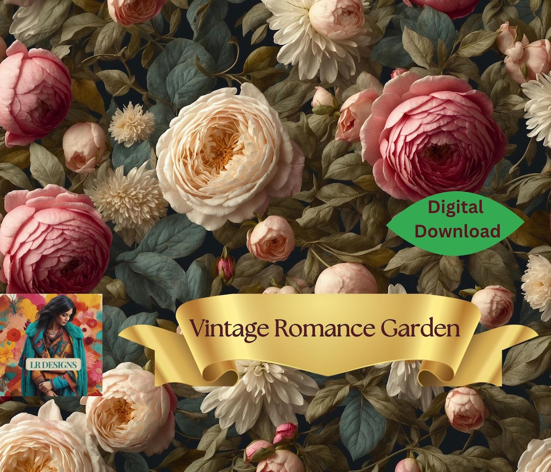 3D Vintage Romance Botanical Garden Pattern | 300 DPI High Resolution ...