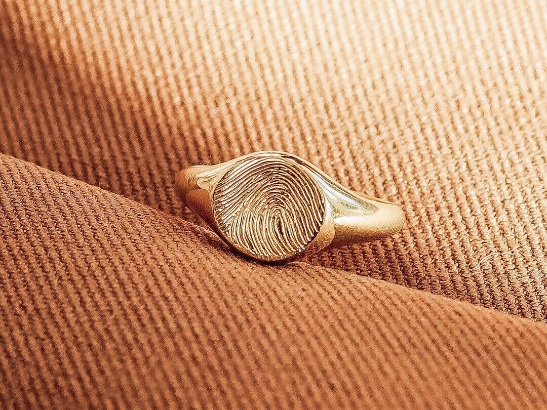 Solid Gold Fingerprint Ring: Custom Engraved Memorial Jewelry, 9K Solid ...