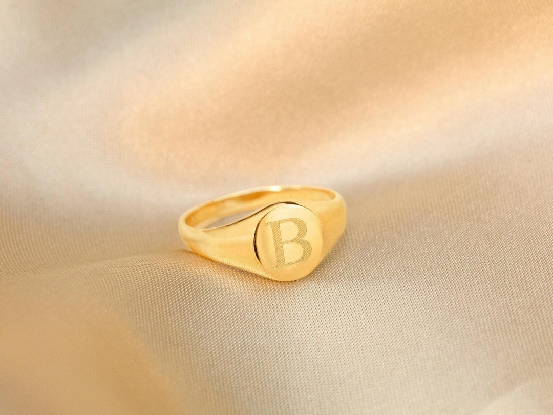 Personalized Solid Gold Signet Ring Custom Engraving & Fingerprint ...