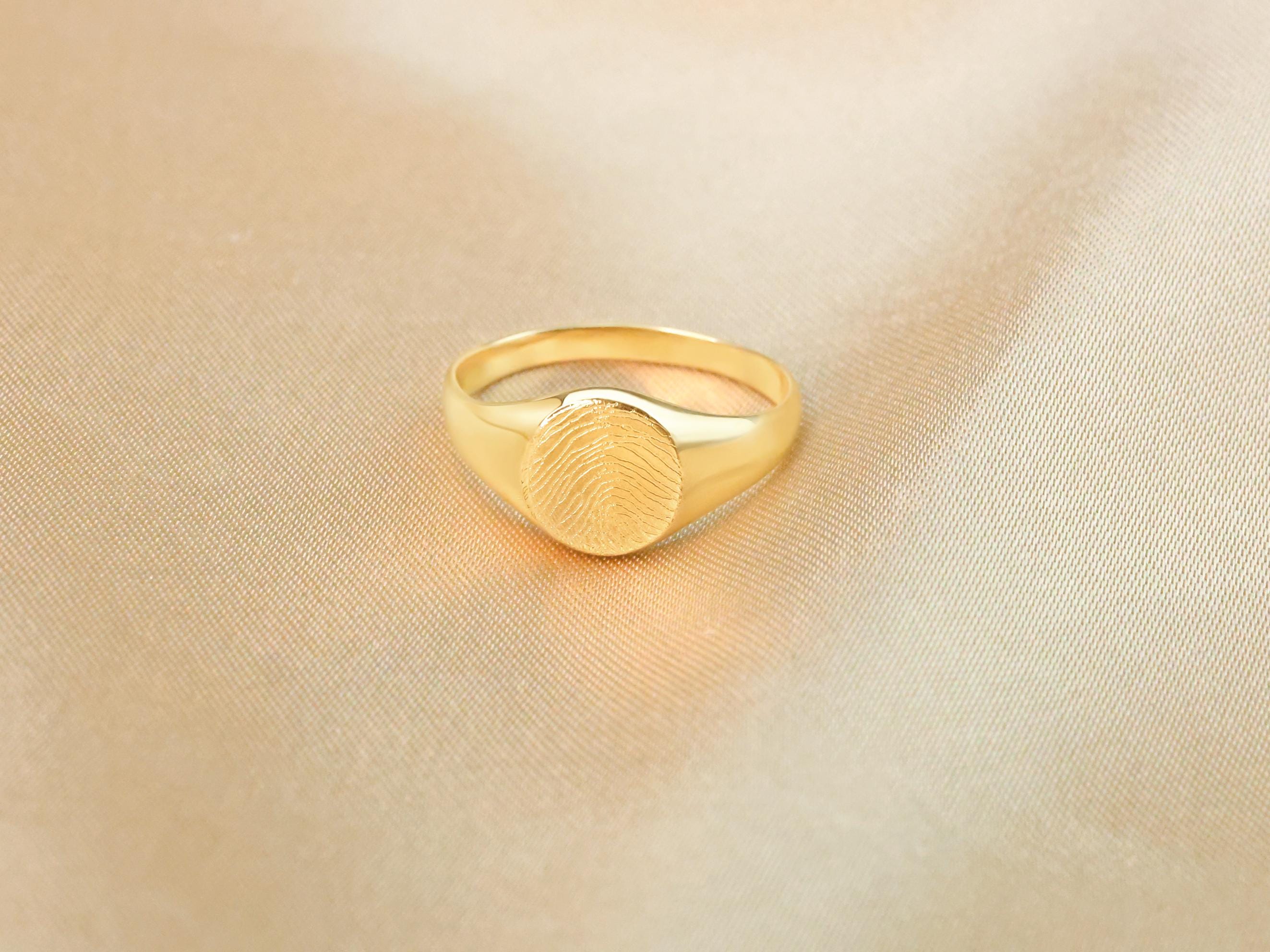 Personalized Solid Gold Signet Ring Custom Engraving & Fingerprint ...