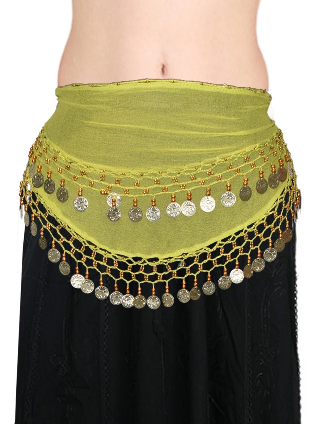 2 Row Crochet Kid Hip Scarves Golden Coin Belly Dance Accessories Mix ...