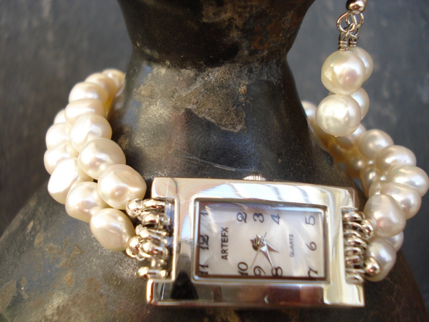 Pearl Bracelet Watch and Earrings - Sterling Silver & Fresh Water ...