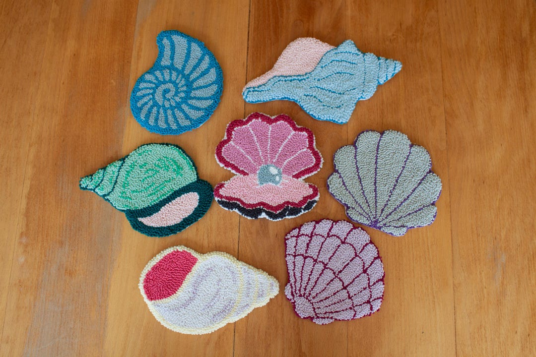 Handmade Seashell Punch Needle Coasters: Coastal Beach Mug Rugs - Etsy