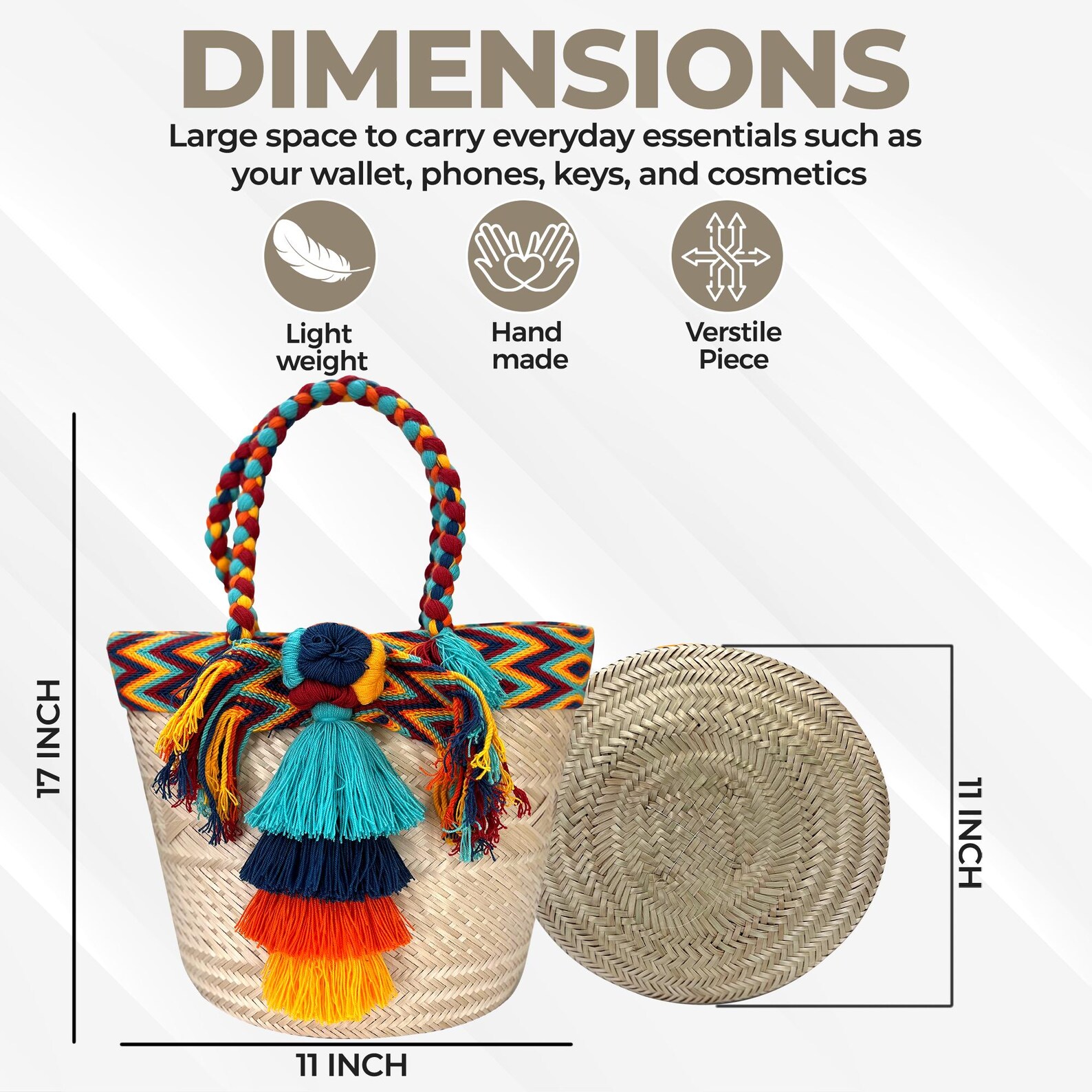 Large Tote Handbag Shoulder. Sustainable Straw Basket. Ethnic Purses ...