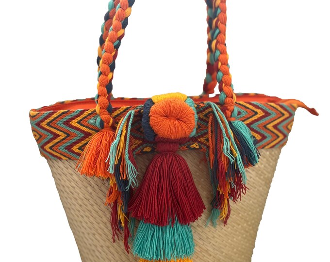 Large Tote Handbag Shoulder. Sustainable Straw Basket. Ethnic Purses ...