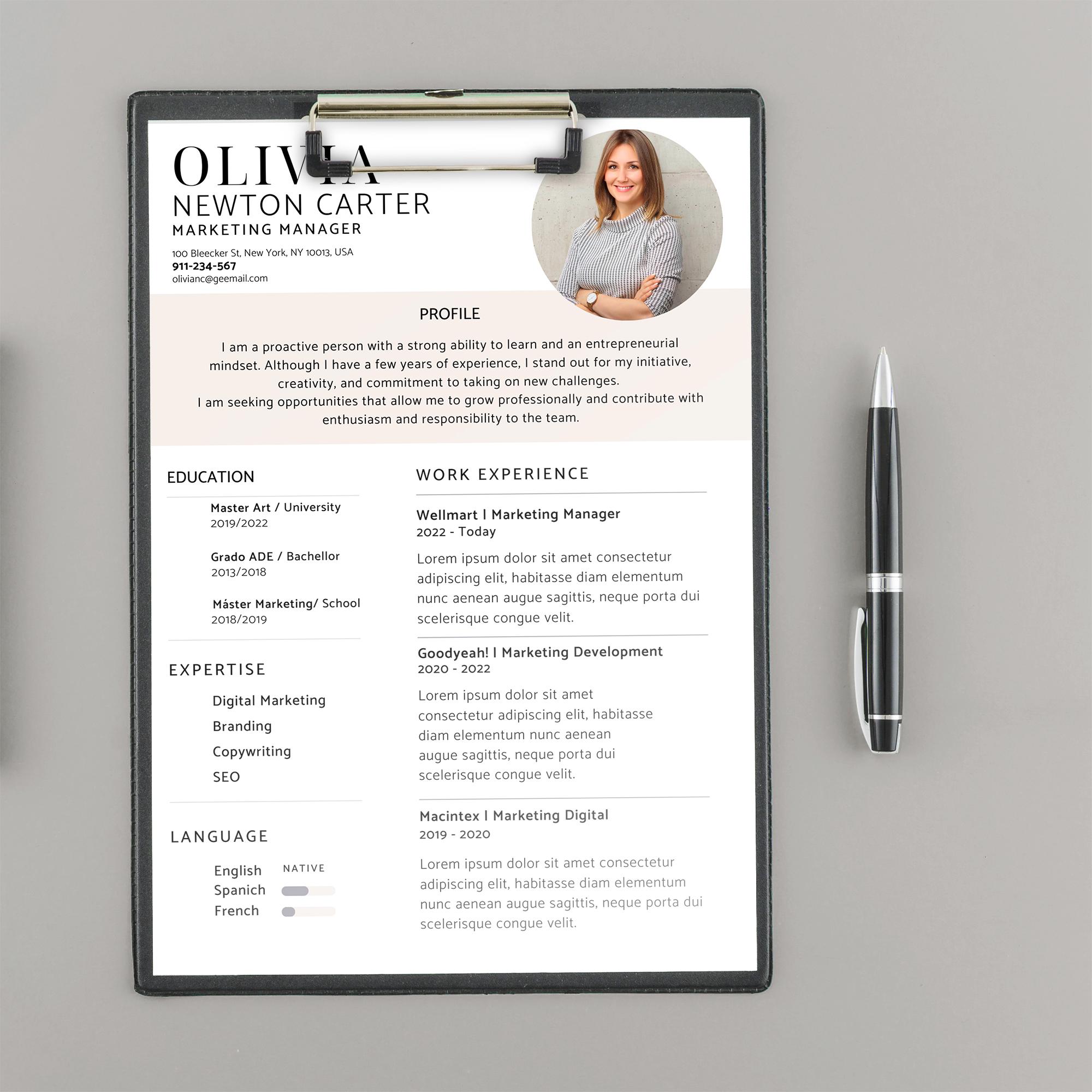 Editable Resume Template With Photo | Minimalist Cover Letter | Canva ...