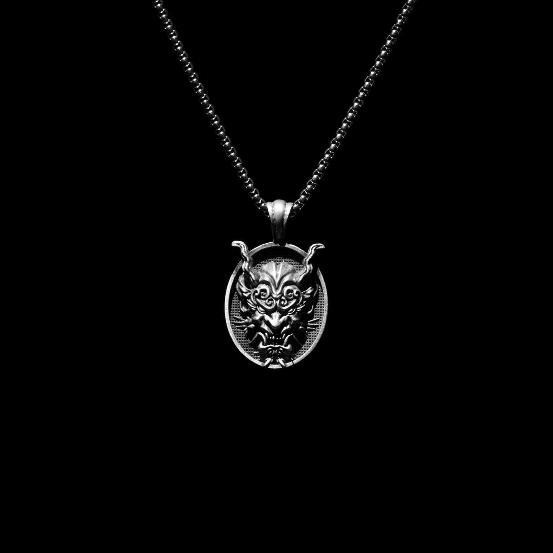Oni Mask Handmade Men Charm Necklace, Handmade Oni Mask Pendant, Gothic ...