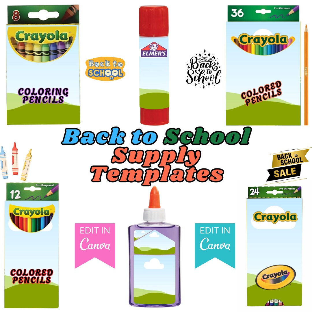 School Supply Template | Crayon Box | Color Pencils | Elmer's Glue ...