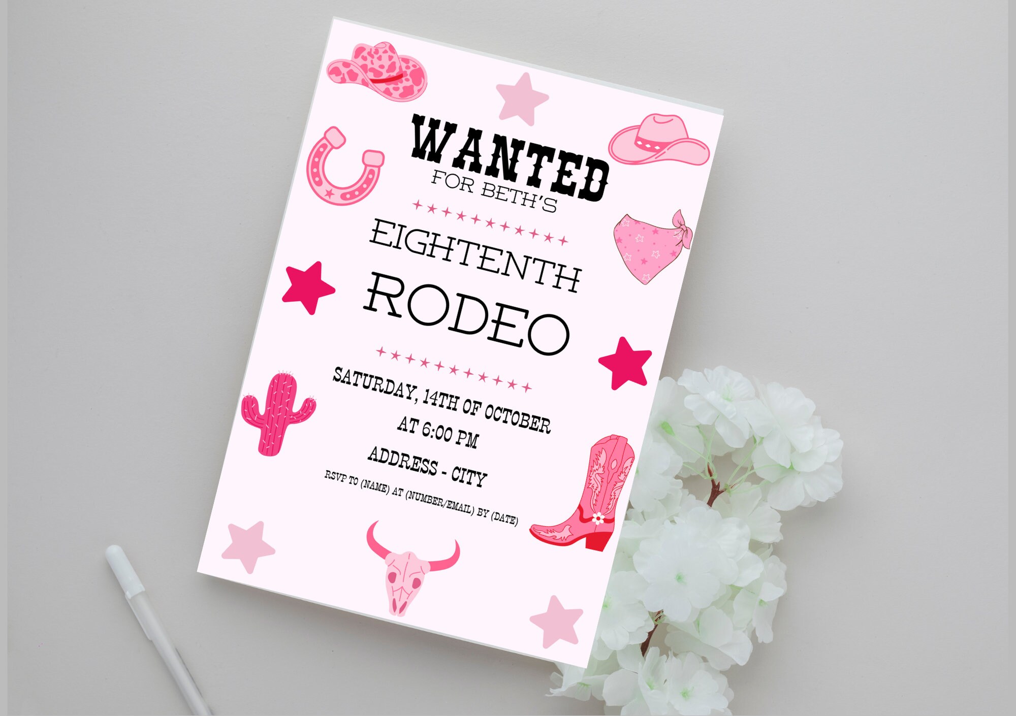 Pink Rodeo Invitation Pink, Western, Rodeo, Cowboy, Digital, Edit ...