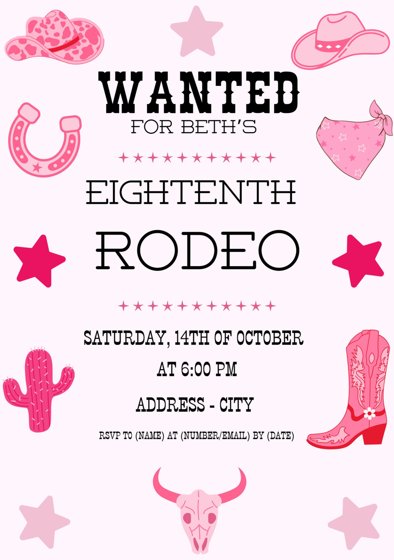 Pink Rodeo Invitation Pink, Western, Rodeo, Cowboy, Digital, Edit ...