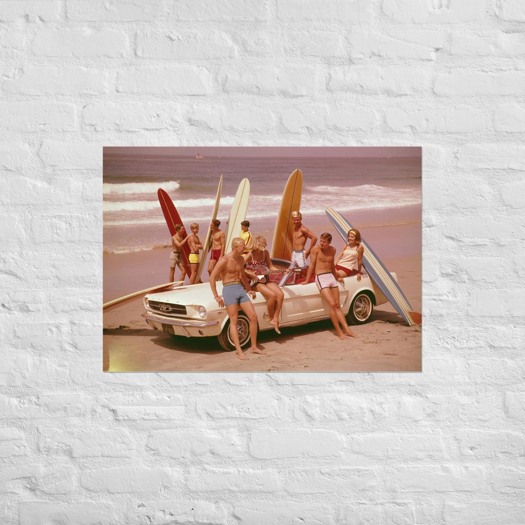 Vintage Surfing Decor Beach Theme Wall Art Surfers, Surfboards, and ...