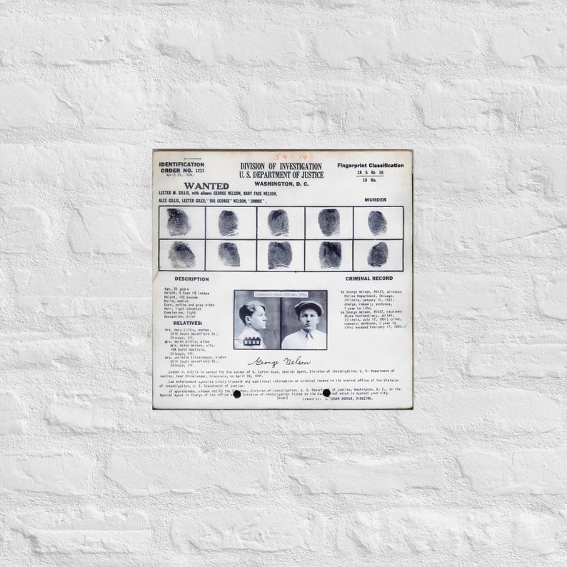Baby Face Nelson Criminal Record Photo Vintage Print of Chicago Bank ...