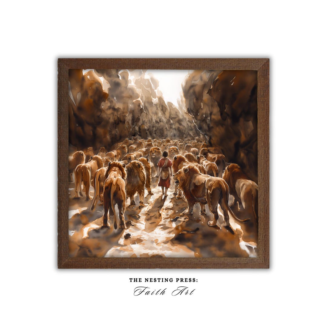 Daniel in the Lions Den Watercolor Paintings Christian Wall Art Digital ...