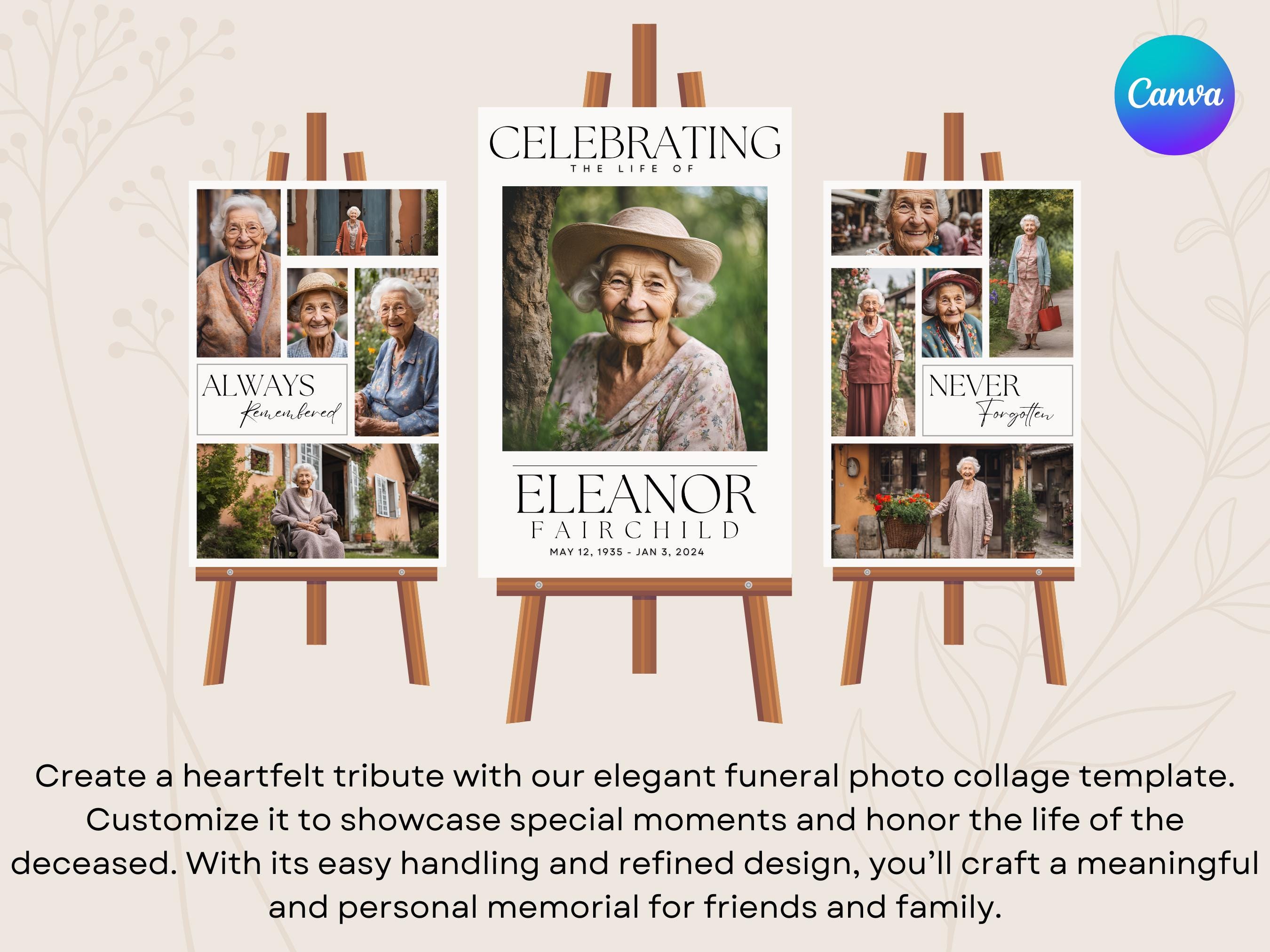 Editable Funeral Photo Collage Template Canva Template Memorial Collage ...