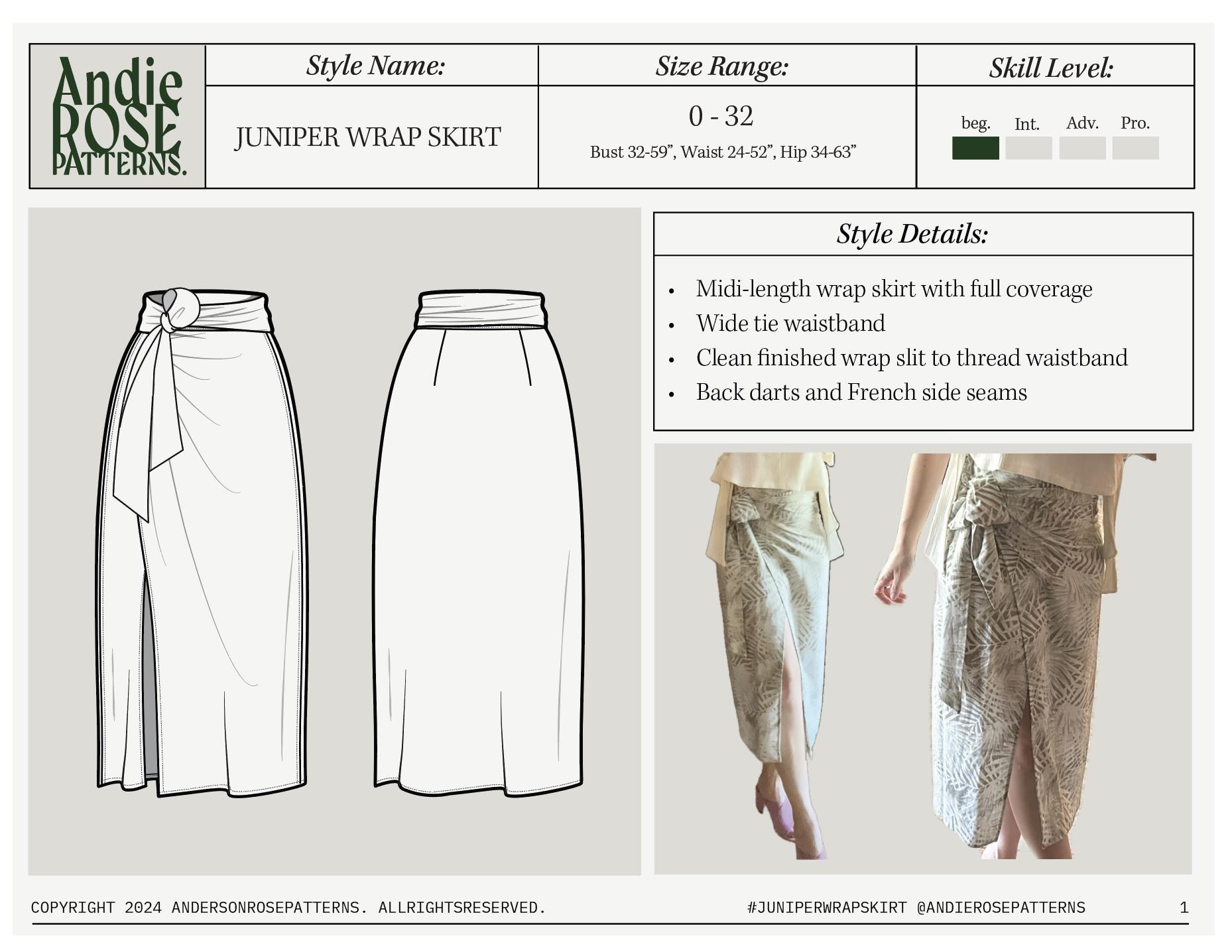 Juniper Wrap Skirt PDF Sewing Pattern | Size Inclusive 0-32 | Beginner ...