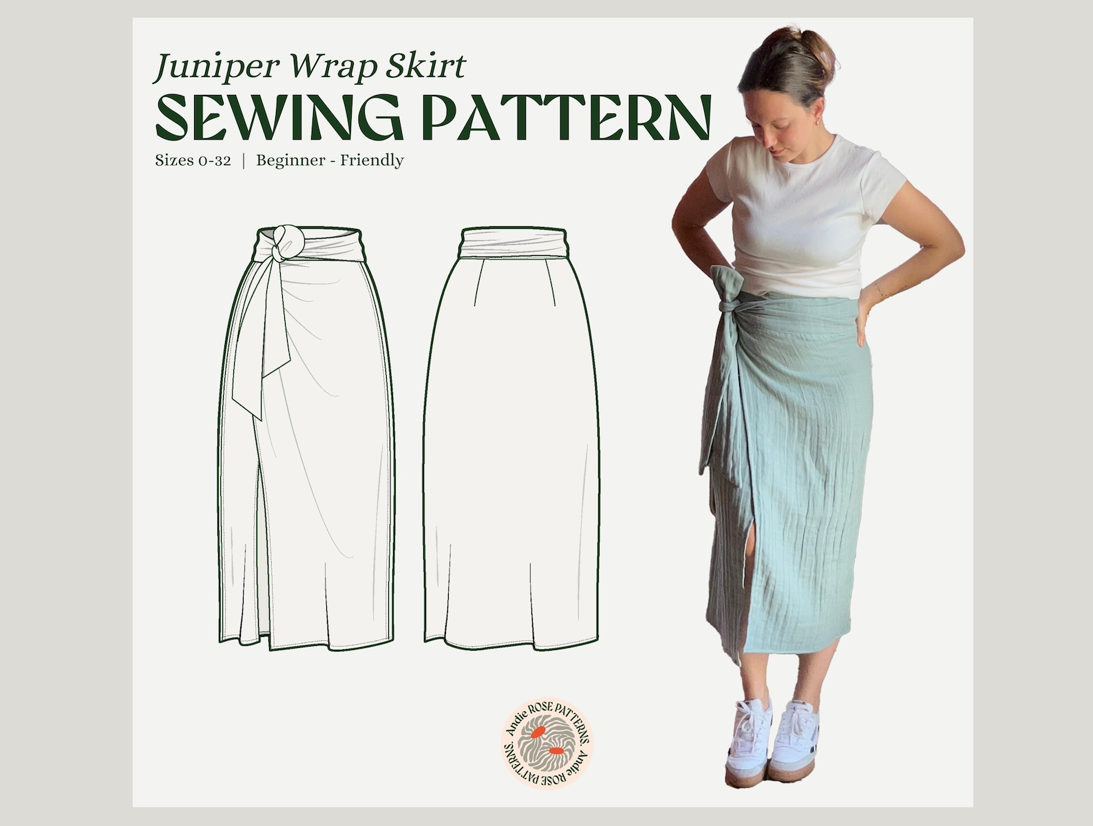 Juniper Wrap Skirt PDF Sewing Pattern | Size Inclusive 0-32 | Beginner ...