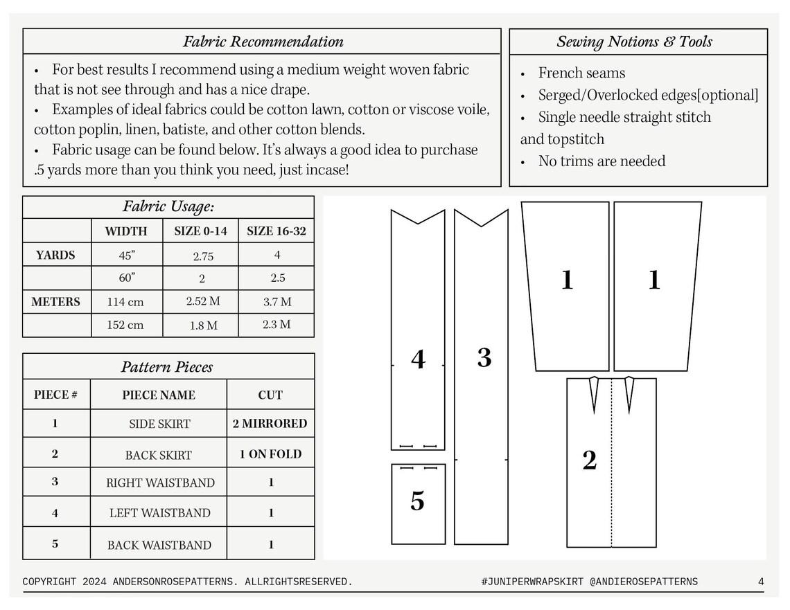 Juniper Wrap Skirt PDF Sewing Pattern | Size Inclusive 0-32 | Beginner ...