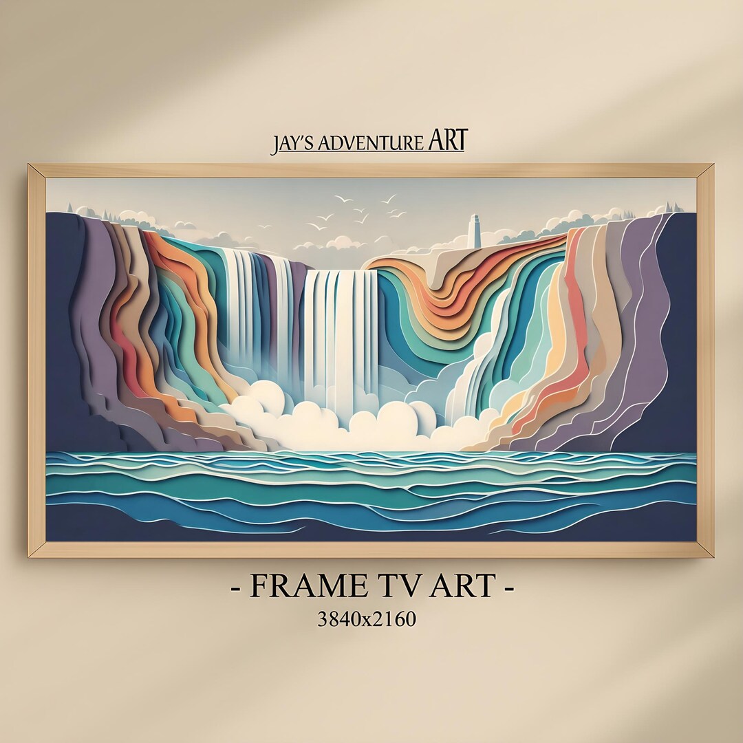 Samsung TV Art Papercut Style Waterfall Landscape, Abstract Frame Tv ...