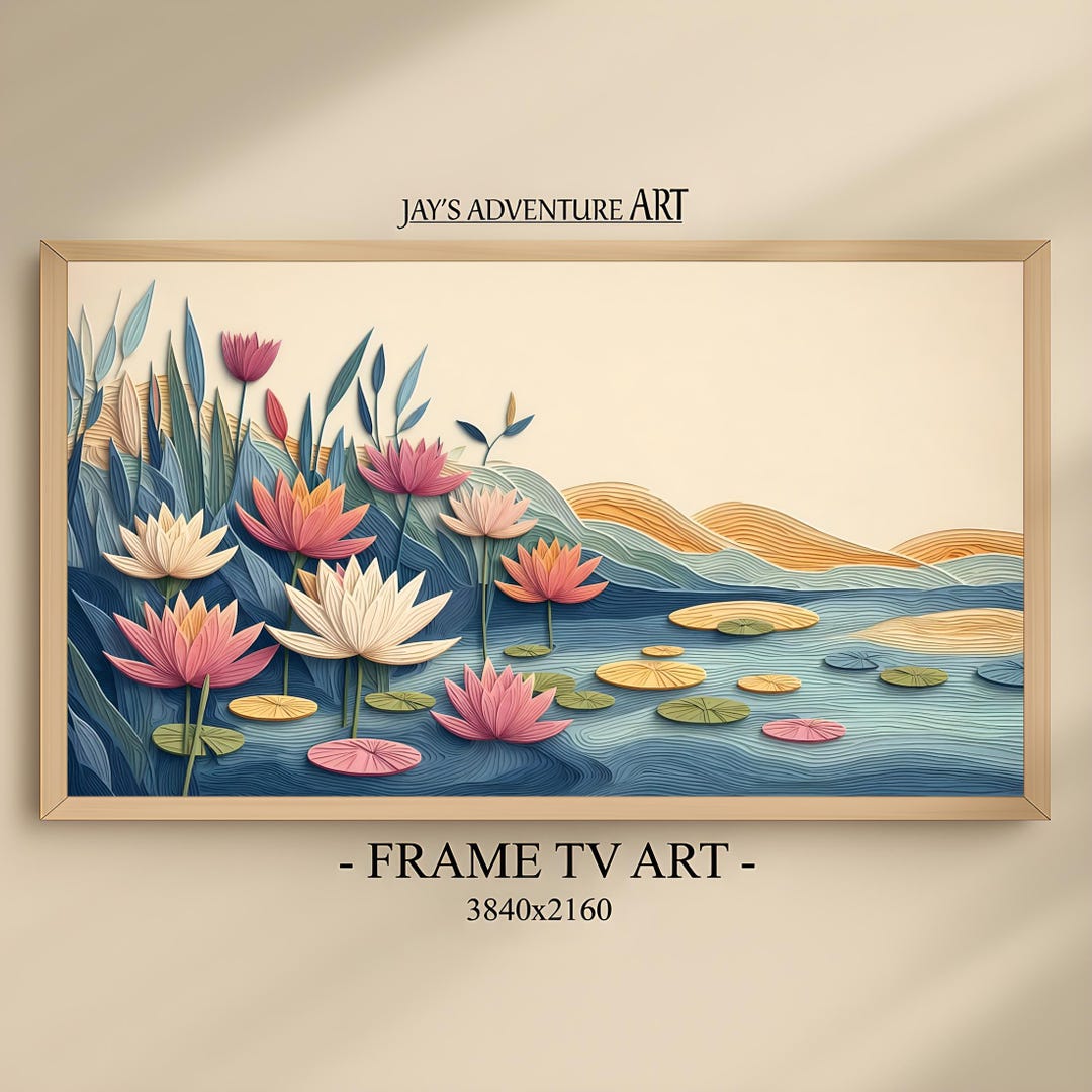 Abstract Frame TV Artwork in the Papercut Style, Abstract Lily Pond Art ...